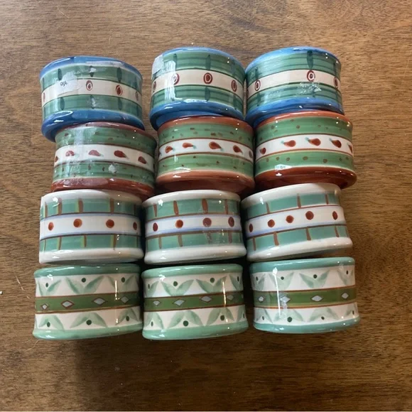 Dining | Set Of 12 Porcelain Ceramic Napkin Rings Unique Brown Beige ...